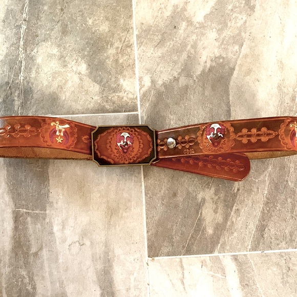 Accessories | Leather Custom Shriners Clown Belt Wbrass Buckle | Poshmark